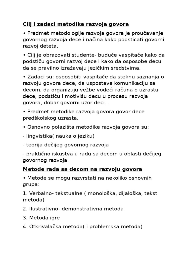 Metodika Razvoja Govora Skripta | PDF