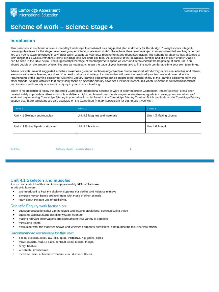 Scheme of Work Science Stage 4 | PDF