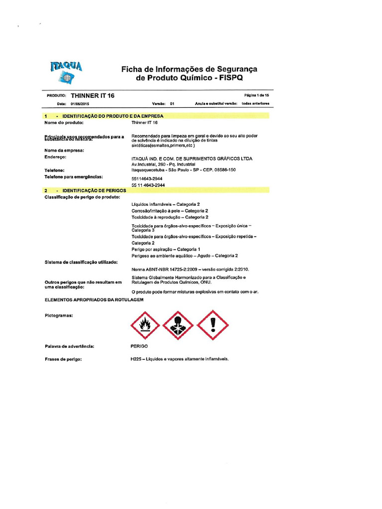 SDS-THINNER IT 16 ITAQUÁ | PDF