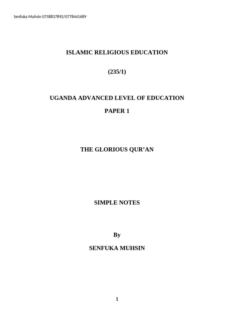 My Islam Paper One Notice | PDF