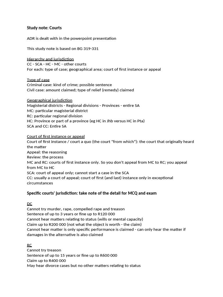 Study note Courts | PDF