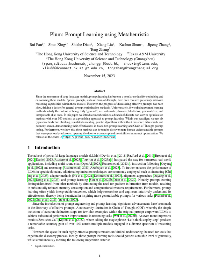 PLUM Prompt Learning Using Metaheuristic | PDF