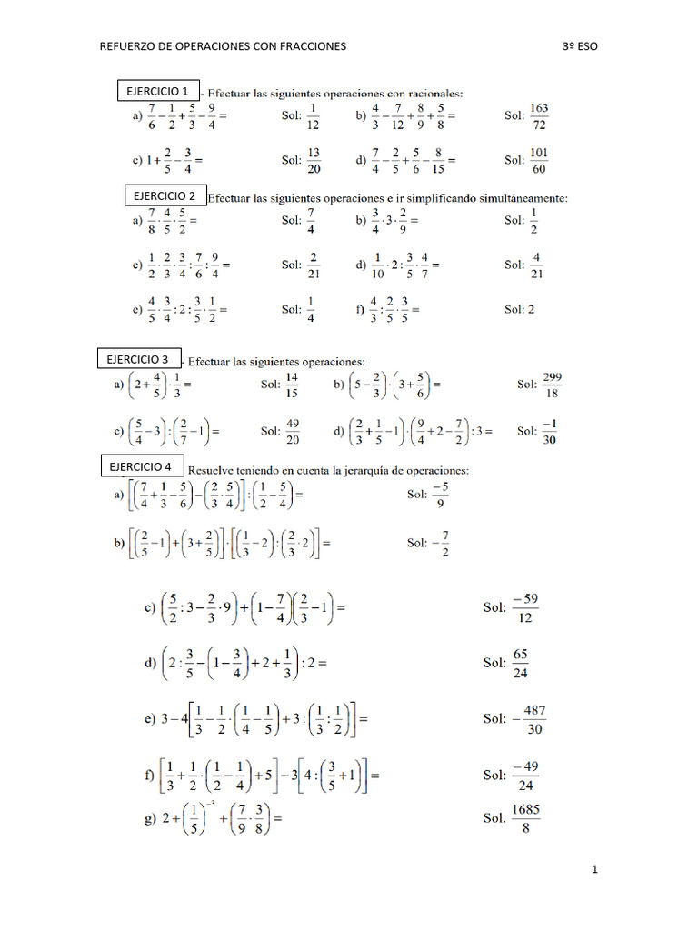FICHA1 3ºESO FRACCIONES Rev1 | PDF