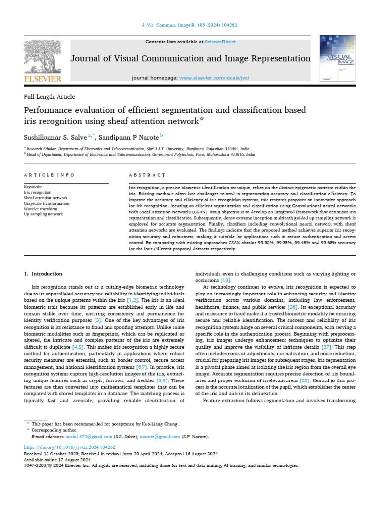 Performance Evaluation Of Efficient Segmentation And Classification Based Pdf Biometrics