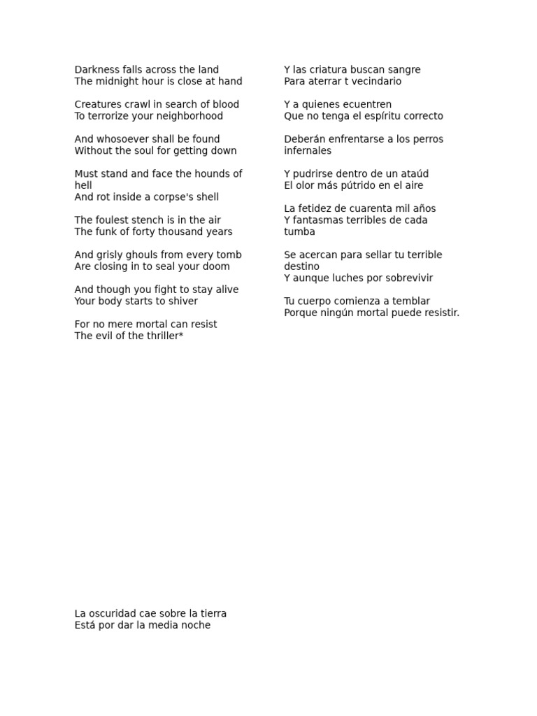 Darkness Falls Across The Land Poem Thriller | PDF