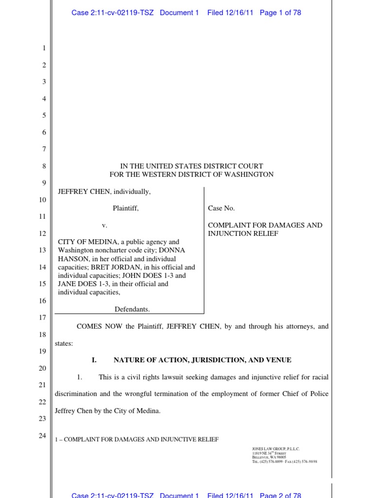 I. Nature of Action, Jurisdiction, and Venue: 1 - Complaint For Damages and Injunctive Relief ...
