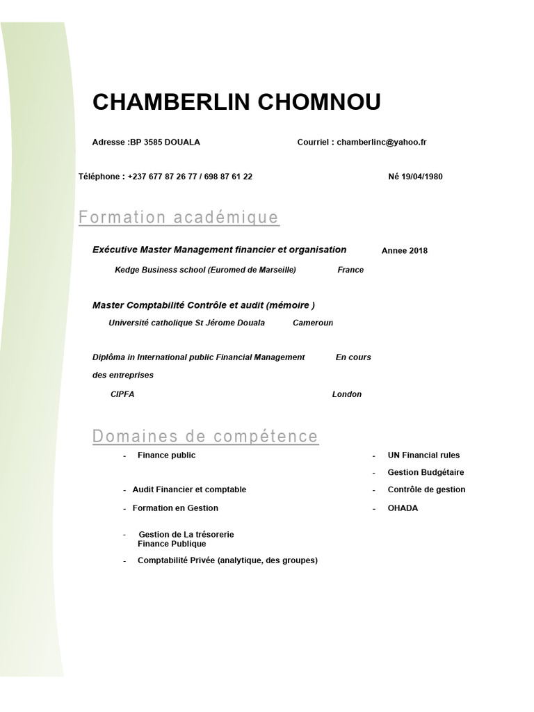 CV Formateur Chomnou Chamberlin | PDF