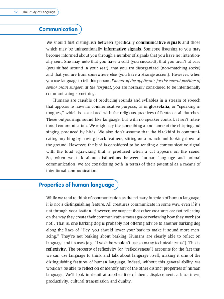 Properties of Human Language 12 - 16 | PDF