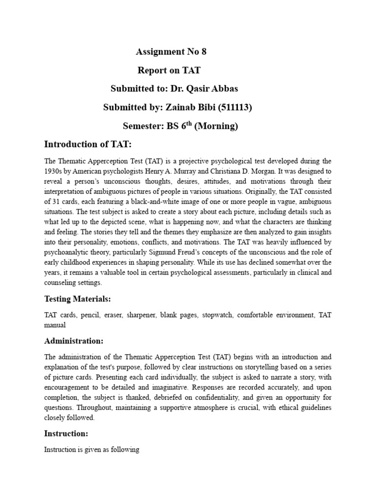Sample Report On TAT | PDF