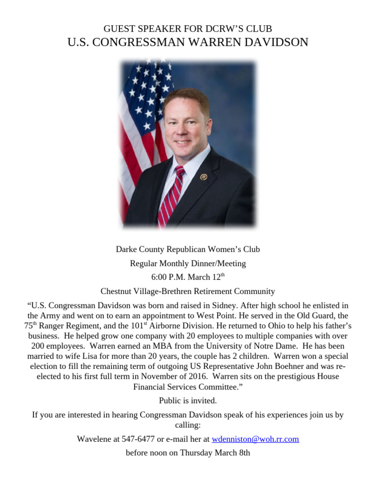 SPEAKER 18-03-12 US Congressman Warren Davidson | PDF