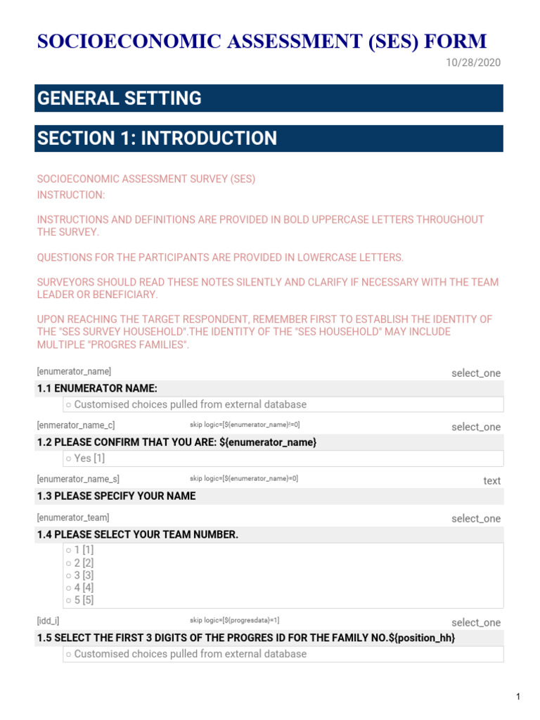Urban SES Questionnaire - 28 Oct 2020 | PDF