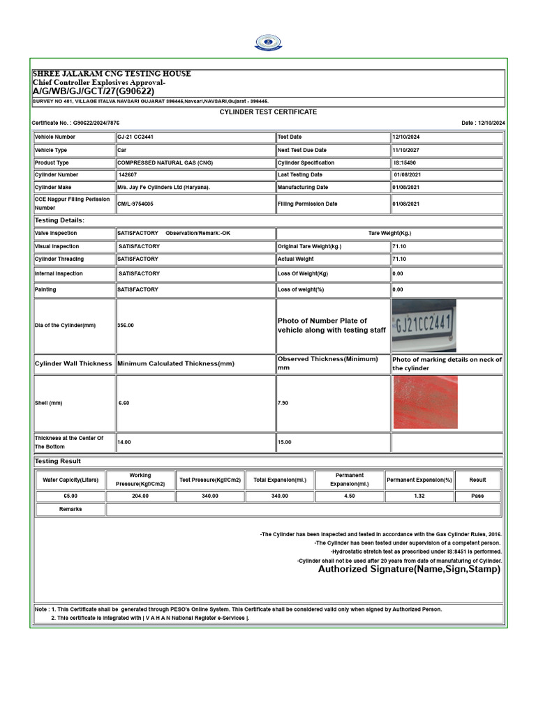 A/G/WB/GJ/GCT/27 (G90622) : Shree Jalaram CNG Testing House Chief ...