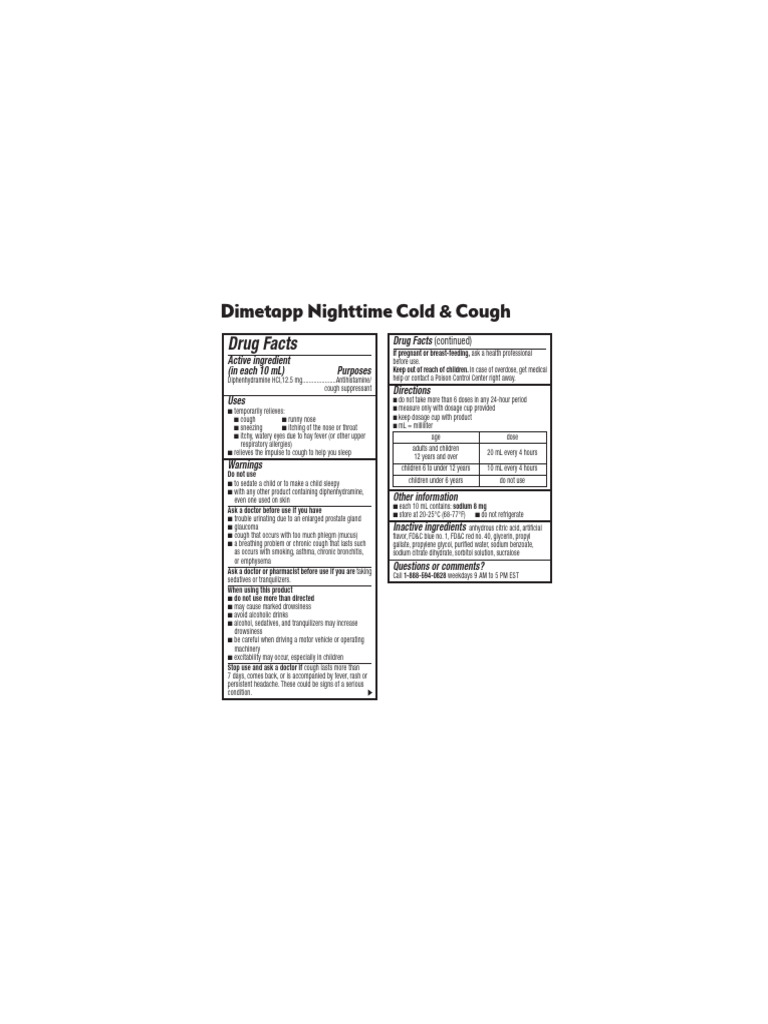 Dimetapp Nighttime Cold and Cough Product Label | PDF
