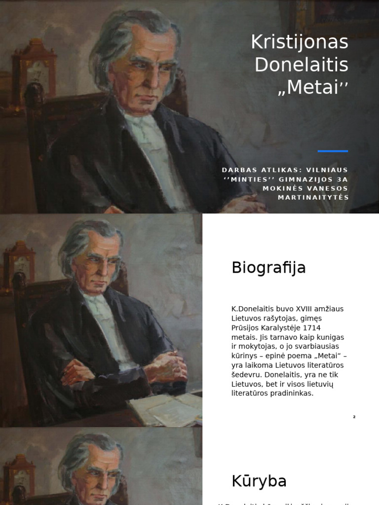 Kristijonas Donelaitis Metai''. Vanessa | PDF