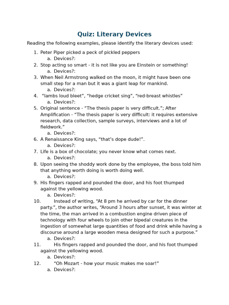 Quiz-Literary Devices | PDF