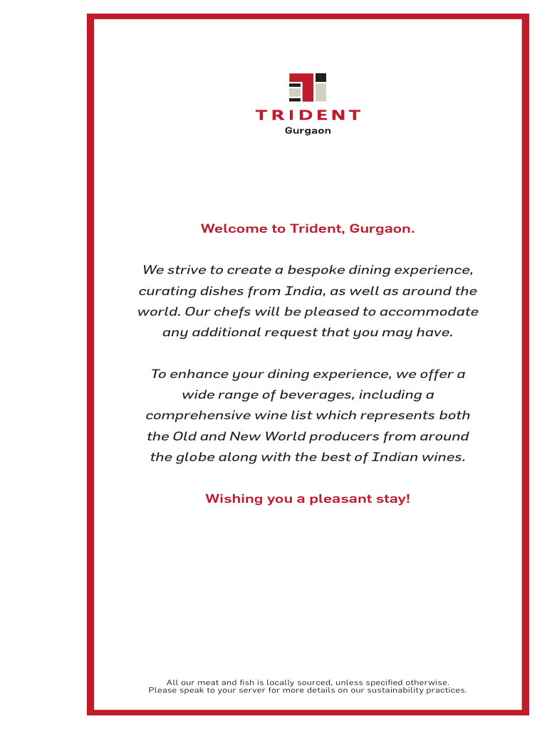 Trident Gurgaon Rooms in Room Dining Menu 251223 | PDF
