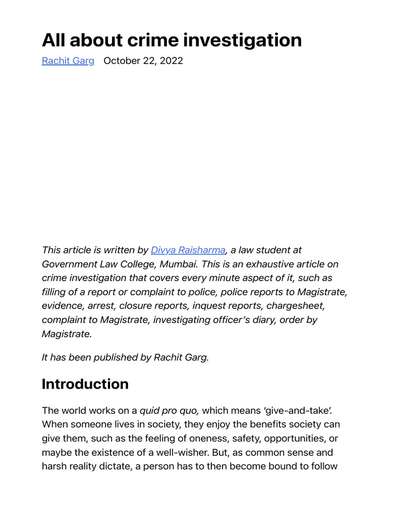 All about crime investigation - iPleaders | PDF