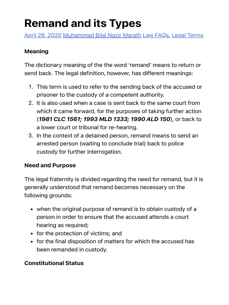 Remand and Its Types - Courting The Law | PDF