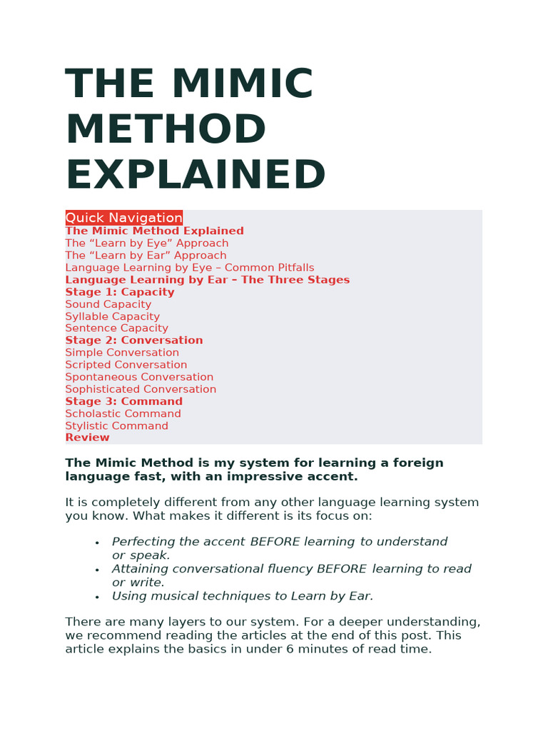 THE MIMIC METHOD EXPLAINED | PDF