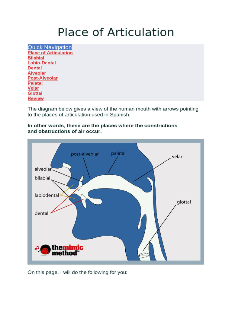 Place of Articulation | PDF