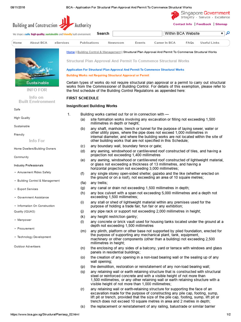 BCA - First Schedule (Works Not Require ST Approval or Permit) | PDF