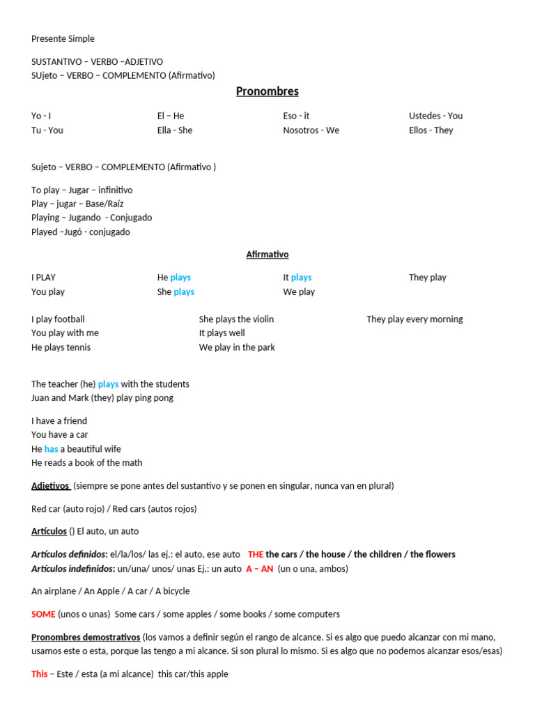 Estructura del Presente Simple en Inglés | PDF | Verbo | Mecánica del ...