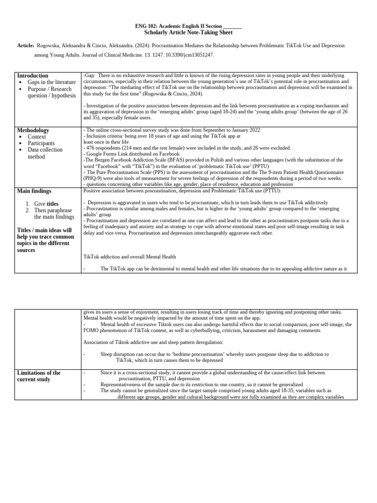Notetaking Form - Article 4 | PDF