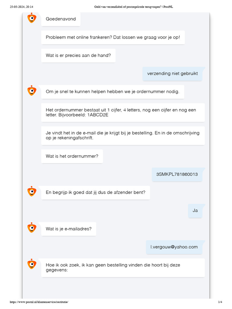 Geld Van Verzendlabel of Postzegelcode Terugvragen - PostNL | PDF