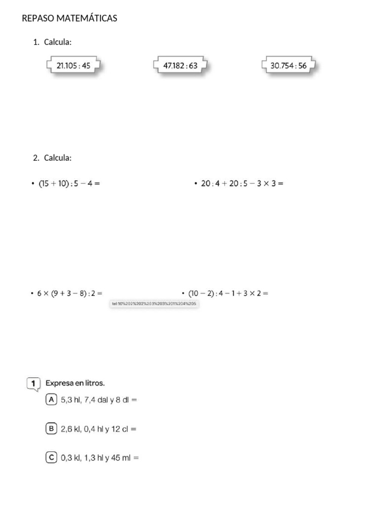 REPASO MATEMÁTICAS Febrero | PDF