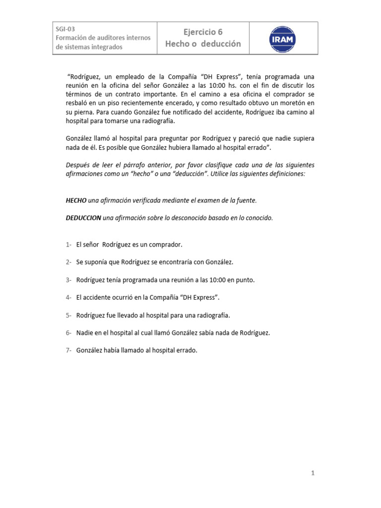 SGI-03-Ejercicio 6 - Hecho o Deducción | PDF