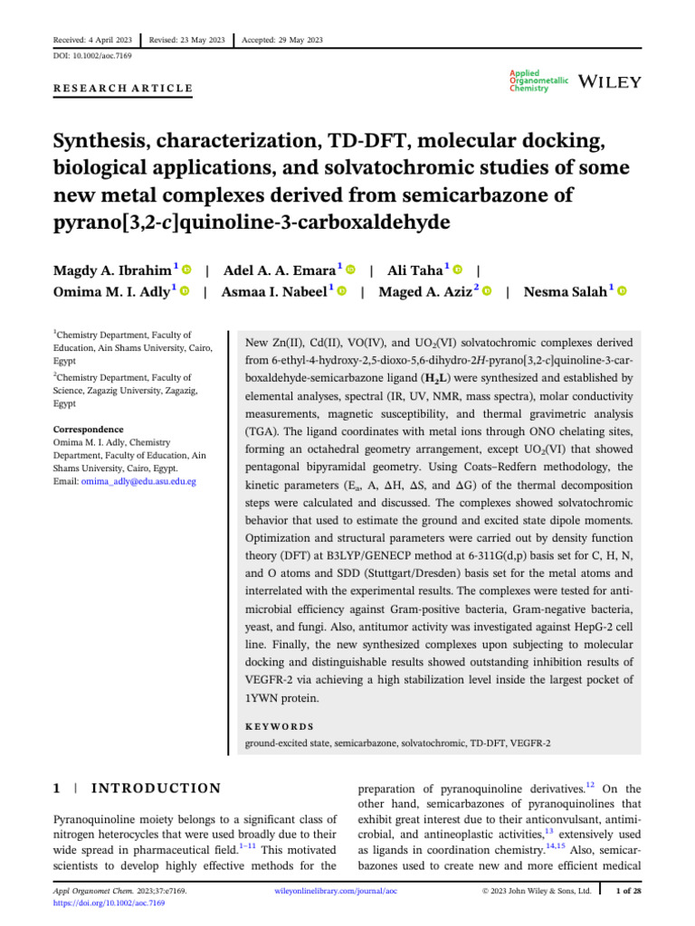 Synthesis Characterization TD-DFT Molecular Dockin | PDF