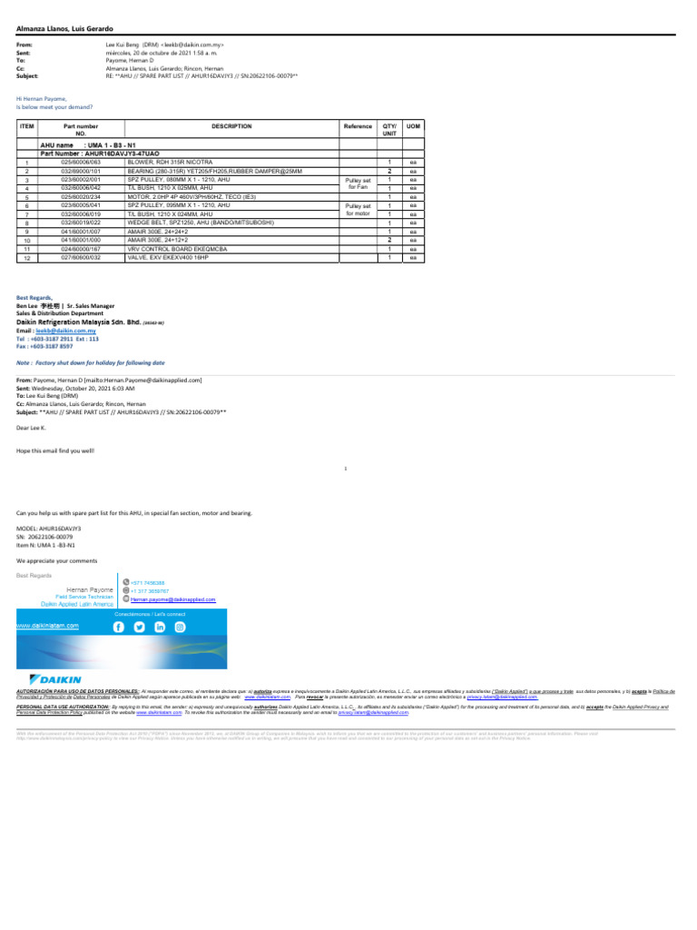 AHUR16DAVJY3 PART LIST | PDF