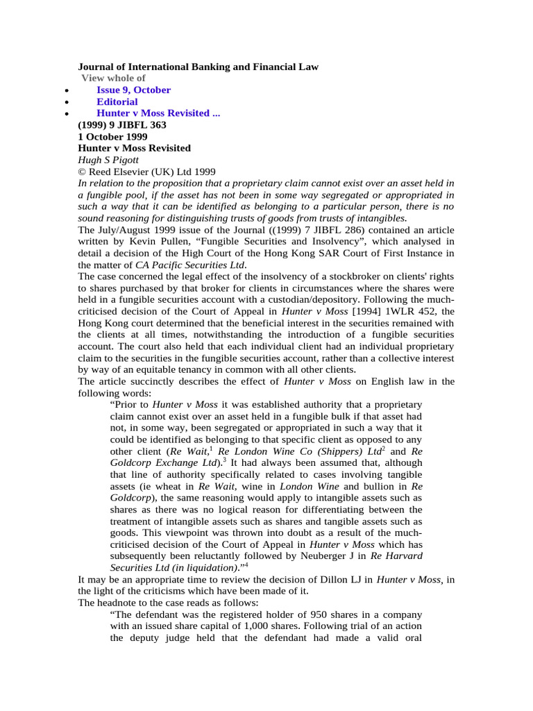 Hunter V Moss Revisited | PDF
