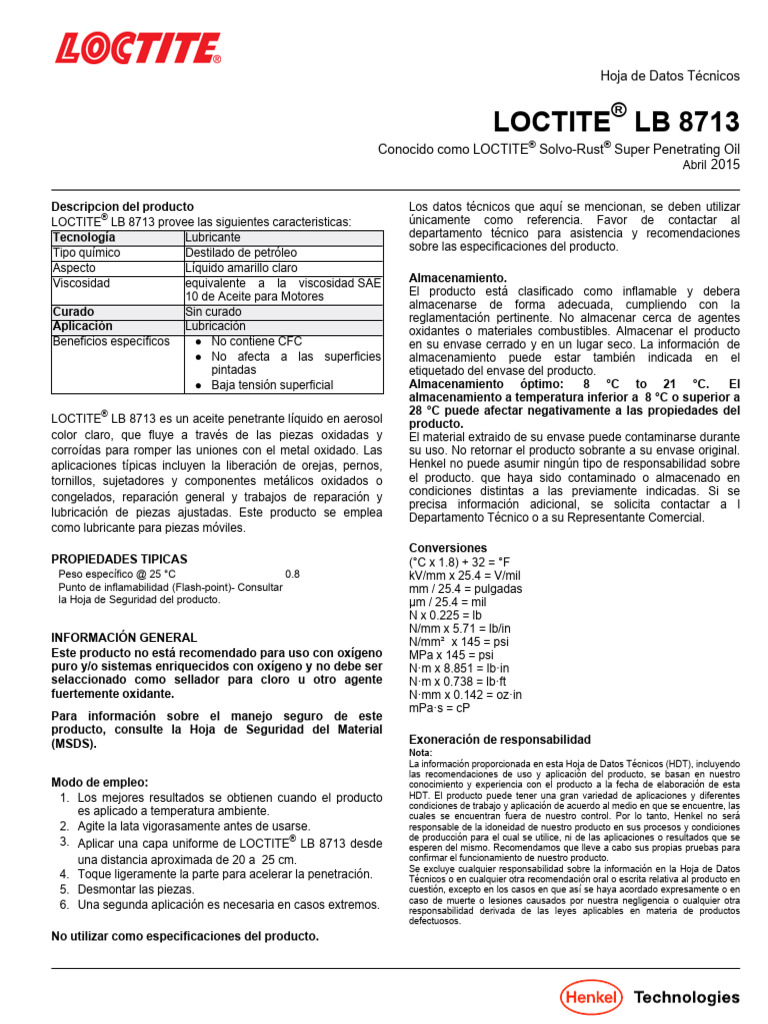 LOCTITE LB 8713 Solvo Rust TDS | PDF