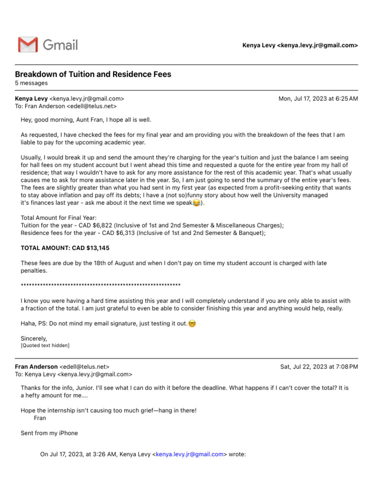 Breakdown of Tuition and Residence Fees | PDF