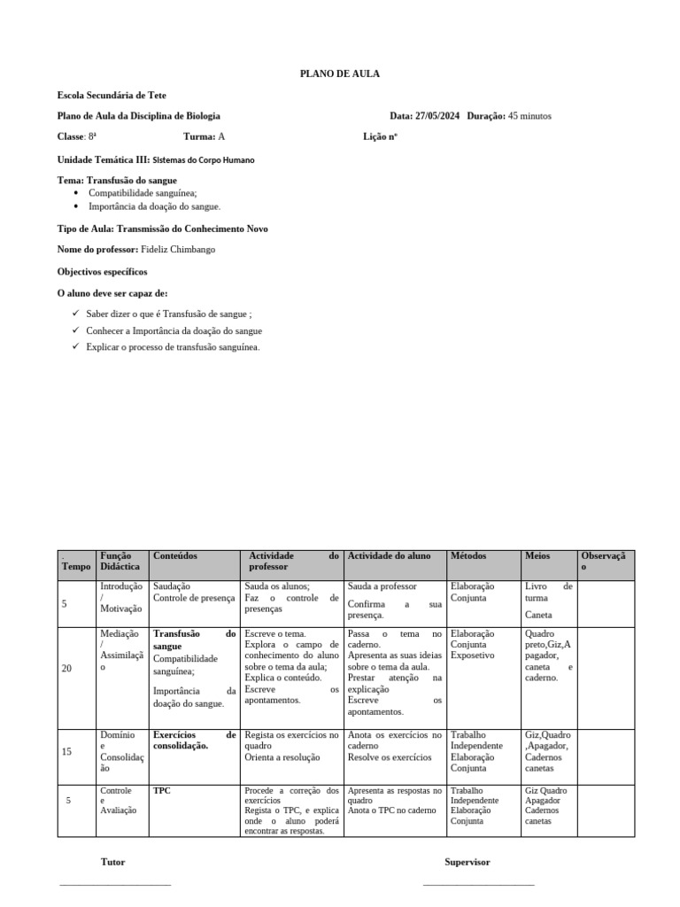 PLANO DE BIOLOGIA AULA 2 | PDF
