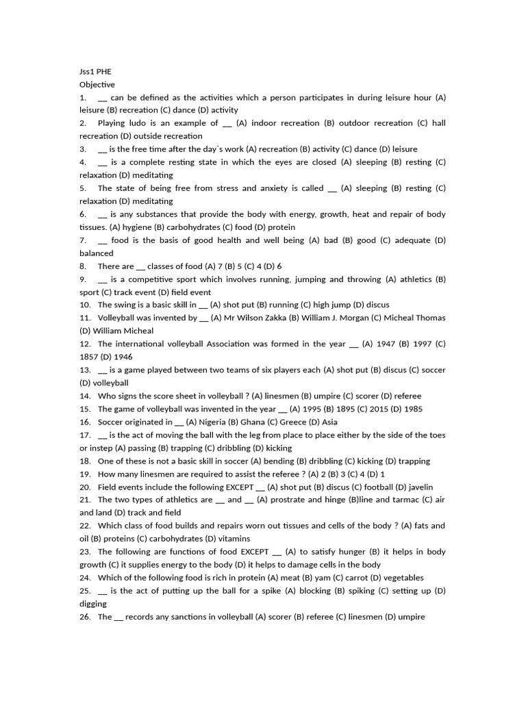 Jss1 Third Term PHE | PDF