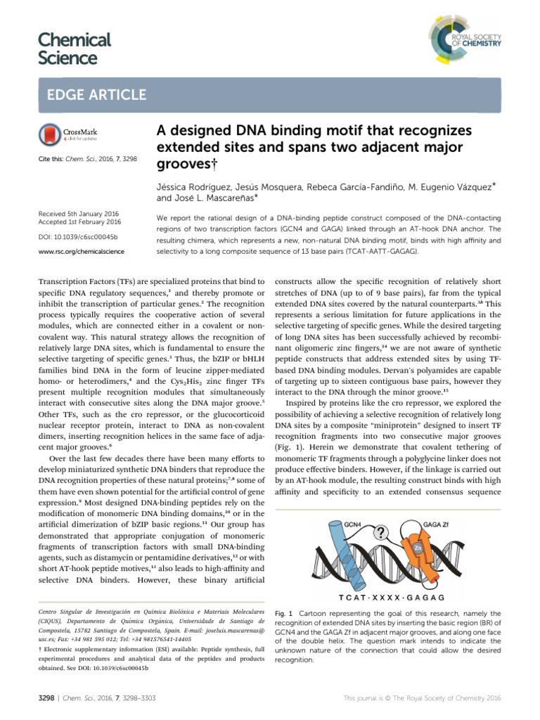 A Designed DNA Binding Motif That Recognizes Exten | PDF | Dna | Transcription Factor