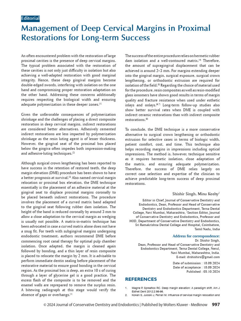 Management of Deep Cervical Margins in Proximal.1 | PDF | Medical ...