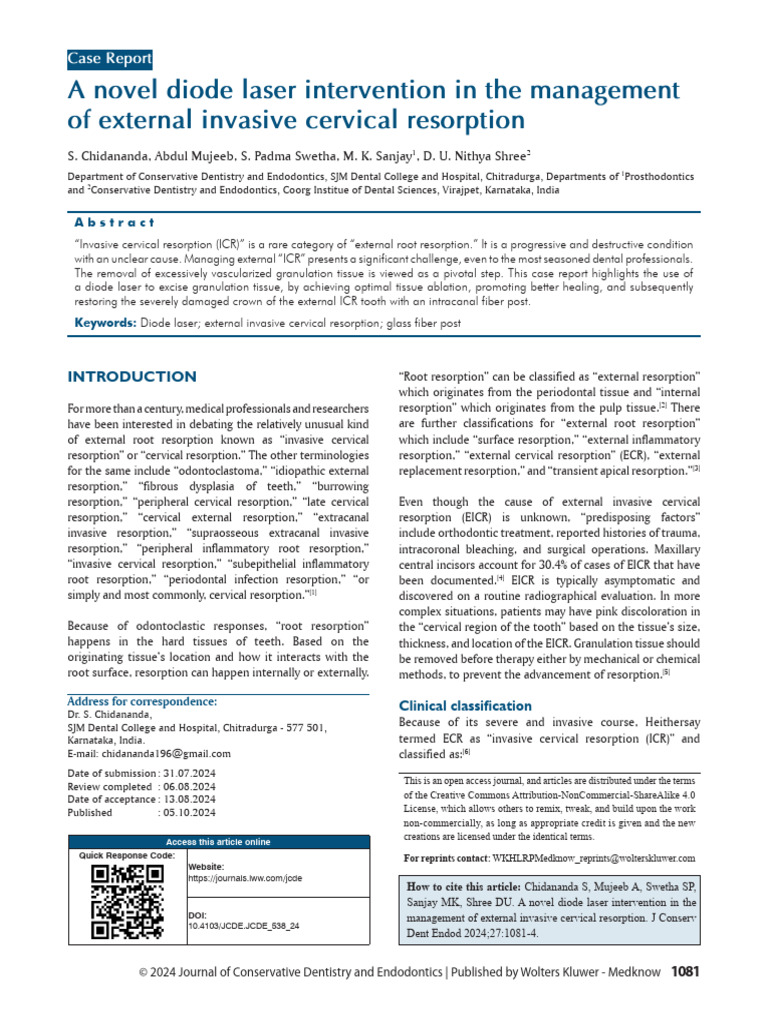 Diode Laser for Invasive Cervical Resorption | PDF | Dentistry ...