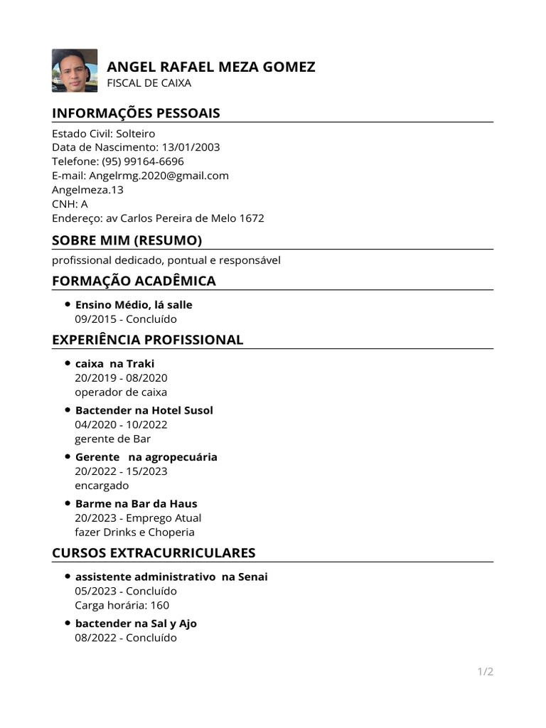 Currículo - Angel Rafael Meza Gomez | PDF