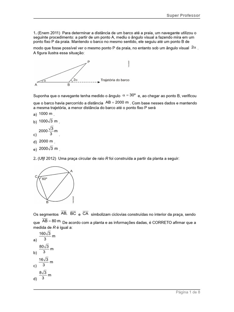Exercicios de Treinamento Mat 2 - 1 Série | PDF