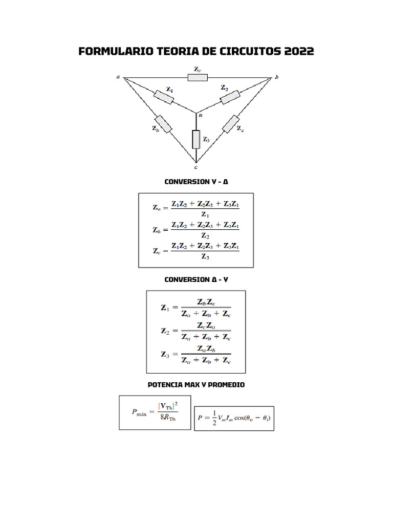 Formulario Teoria de Circuitos 2022 | PDF