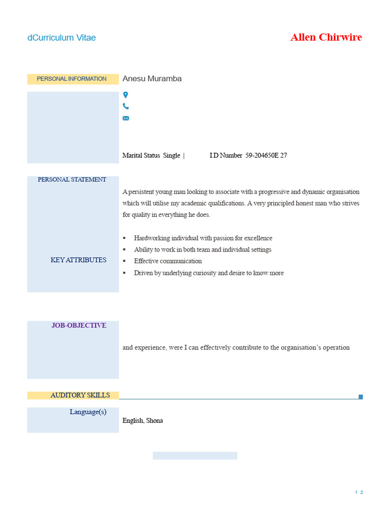 CV FOR Allen Chirwire | PDF