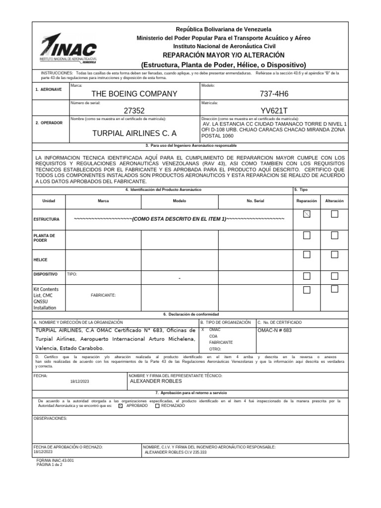 Forma Inac 43 001 Yv621t | PDF