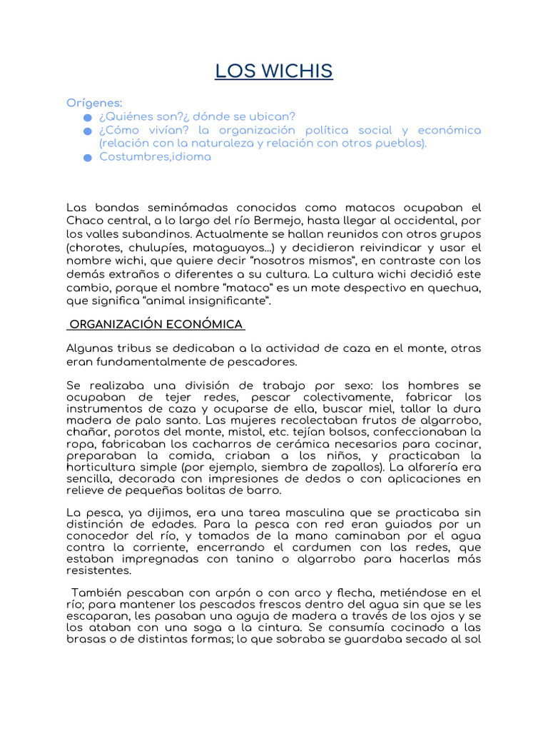 Pueblos Originarios- WICHIS | PDF