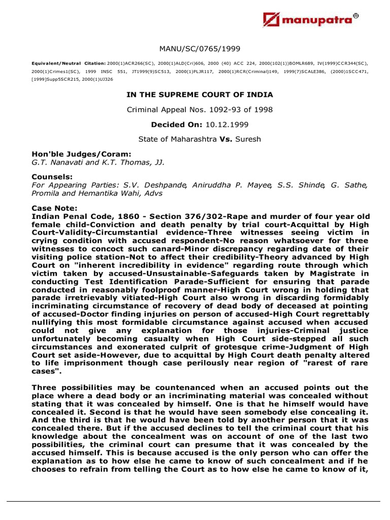 State of Maharashtra v Suresh | PDF