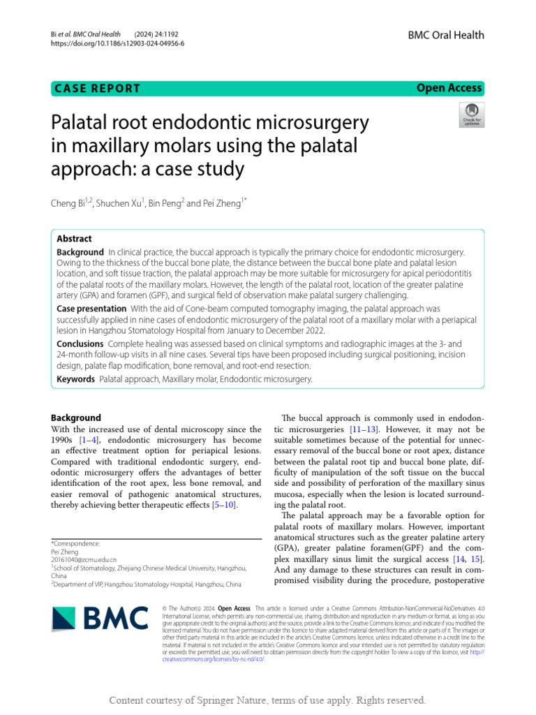Palatal Root Endodontic Microsurgery in Maxillary | PDF