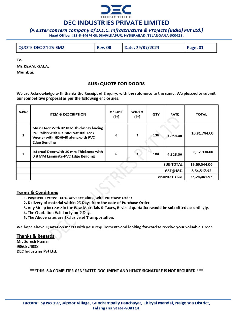Quotation Doors Keval Gala Mumbai | PDF