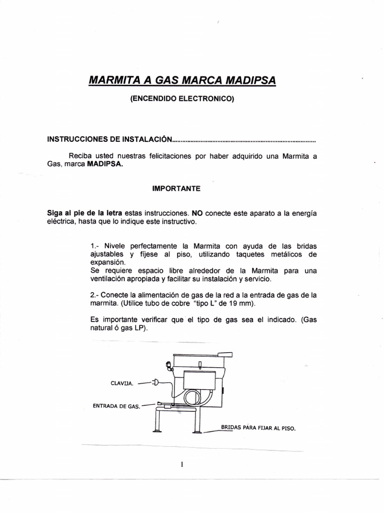 MANUAL MARMITA A GAS ENCENDIDO ELECTRONICO | PDF